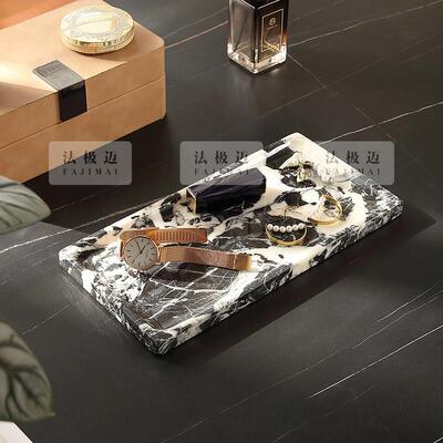 天然手大理石化奢石托ZRA 托盘摆件妆室洗台洗漱毛用品巾香薰置物