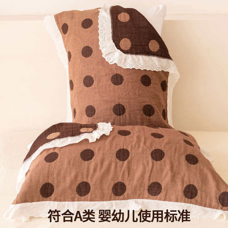 波点纯棉枕巾一对单人女家用全棉枕头巾吸汗复古透气柔软