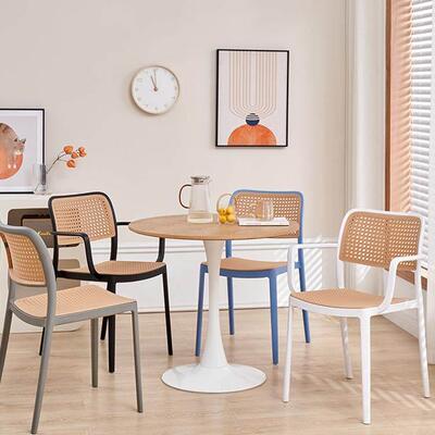 北欧塑料椅子加厚餐椅藤编家用书桌椅椅可叠放带扶80916手外靠户