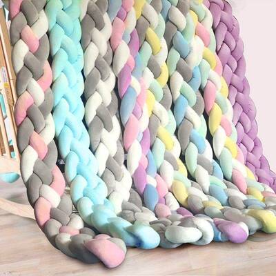 风四股丹麦编织长条打结球抱枕Knot球麻花辫儿童房装饰床围辫