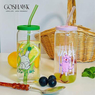 GOSHAWK高硼硅玻璃杯吸管杯女生水杯夏天家用果汁饮料奶茶咖啡杯