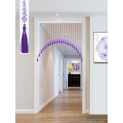 紫色苏水晶珠帘入口口通道客厅隔断免打挂ITC帘卧室孔门帘钛装流