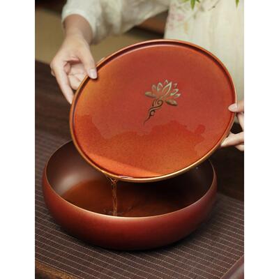 黄铜水圆形茶盘客厅家用IDT功豪干泡桌碟圆形可及华现代储办公室