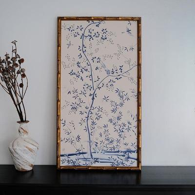 【蓝树花鸟】蓝竹花鸟金色竹节实木框客厅背柜景发墙关餐边挂沙玄