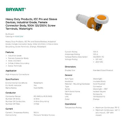 Hubbell HBL4100C12W Watertight--议价商品