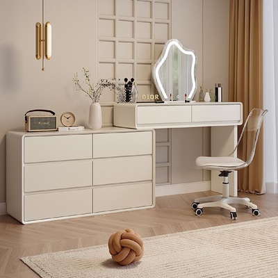 某音同款实木烤漆梳妆台新款斗柜一体化妆奶油风卧室六斗柜小户型