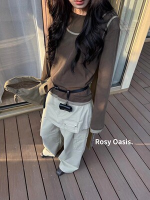 Rosy Oasis~春上新韩系设计感屁帘百搭大口袋长裤