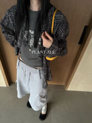 Plant Ale~春上新松紧腰系带口袋工装七分卫裤