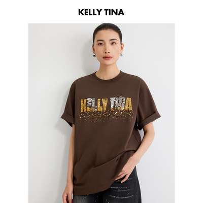 珠片绣宽松短袖百搭T恤女