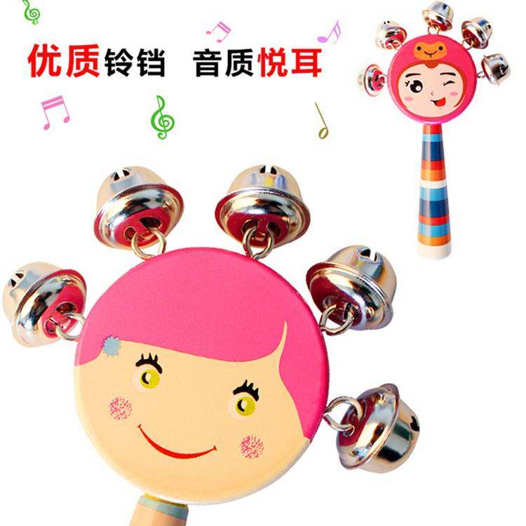 木质笑脸摇铃男女孩笑脸手摇铃婴幼儿童早教发声木头玩具地摊跨境