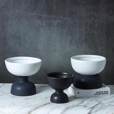 现代简IWL盘约居北欧黑白圆陶瓷果花盆摆件家样形板房酒店会所装