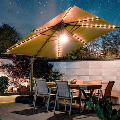户外遮阳伞太阳能带灯条防水遮蔽伞庭园咖啡厅专用