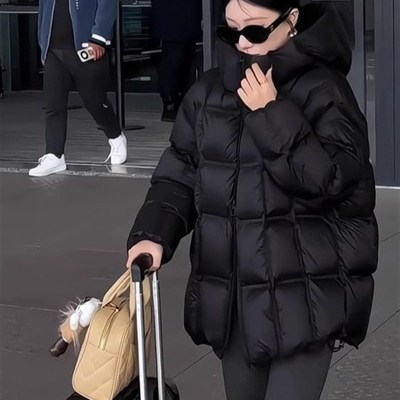 2025新款羽绒服女短款云朵泡芙连帽方块韩版宽松大码羽绒棉衣