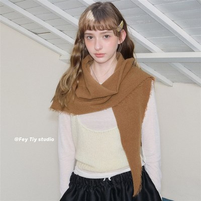 feytiy 定制纱线 云朵柔软 百搭抗起球三角巾披肩秋冬保暖围巾女