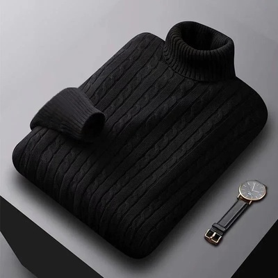 2025 New Men's High Neck Sweater Solid Color Pullover Knitt