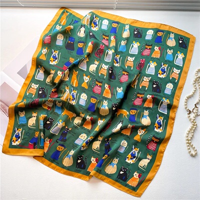 2025 Silk Shawl Print Headscarf Cat Hair Wrap Neckerchief F