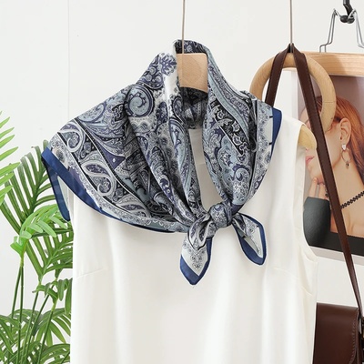 70cm Square Silk-like Scarf Women Satin Cashew Flower Print