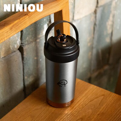niniou周边丨小狗W双饮保温水杯车载办公高级316金属吸管保冷杯子