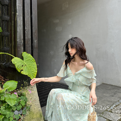 ZY GODDESS-法式浪漫碎花度假裙荷叶边设计雪纺吊带裙连衣裙86879