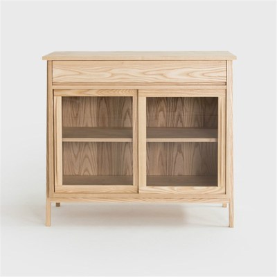 山丁 玻璃推拉门餐边柜 橱柜实木原木J茶水柜餐厅储物柜收纳柜