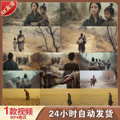 高清古代难民迁徙逃荒百姓疾苦颗粒无收母子相依为命视频素材