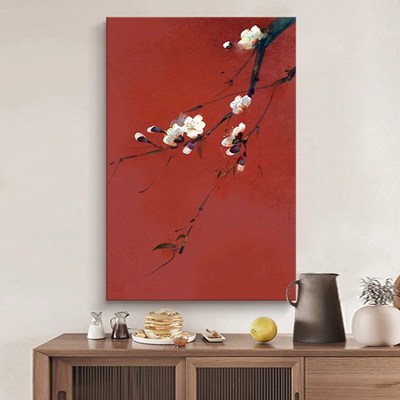 喜上枝头大芬村油画红色寓意好y客厅装饰画轻奢高级感入户玄关挂