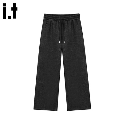 i.t GROUNDZERO2025秋冬情侣款加绒运动宽松直筒卫裤套装长裤子