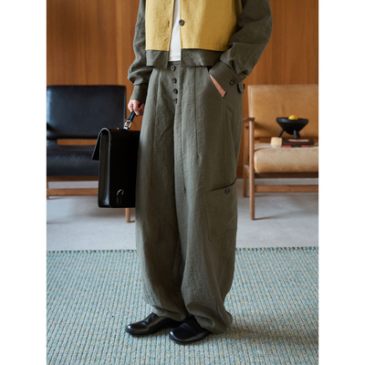 aww 午后小憩·复古低腰直筒工装裤军绿色显瘦百搭长裤2026
