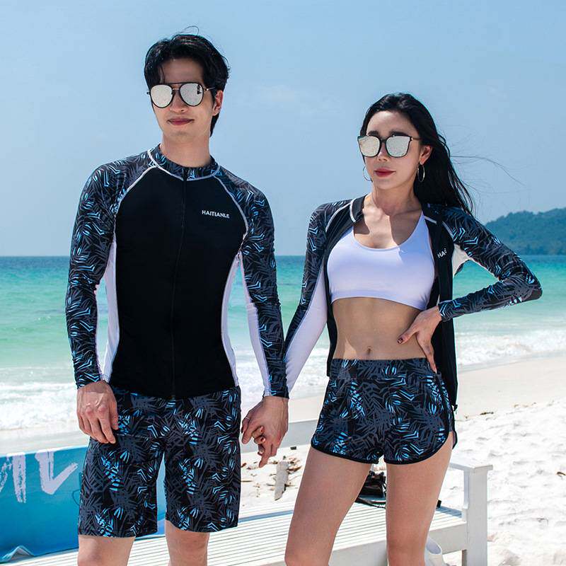 一件代发男女款游泳衣 分体长袖长裤套装潜水服冲浪浮潜碎花