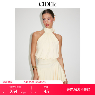 CIDER2026春季新品毕业季立领无袖A字迷你连衣裙配围巾115168256
