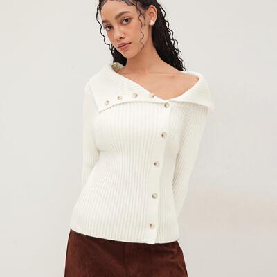 CIDER新款针织领口设计感纽扣长袖套头毛衣女113948979