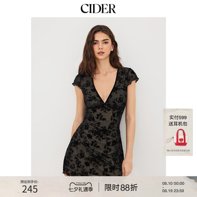CIDER2026夏季新品网纱V领碎花蝴蝶结迷你连衣裙114355287