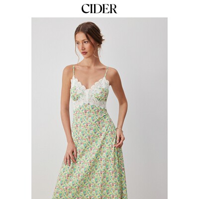 CIDER2026春季新品碎花V领系带A字长连衣裙115156463