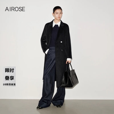 2025秋冬季新款艾诺丝百搭腰带双面毛呢外套大衣女234021