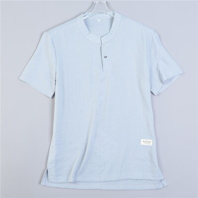 119复古国潮男士棉麻套头衬衫79208夏季纯色百S搭直筒文艺短袖上