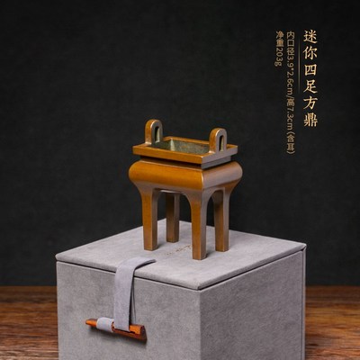 庆松堂苏工铜炉名家胡庆松制迷你线冲耳炉橘瓣炉四足方鼎棍耳炉