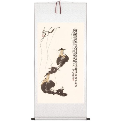 齐白石《牧牛图》客厅书房茶室装饰画挂画N玄关水墨高清卷轴字画