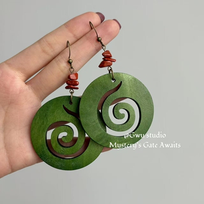 春野｜Gwu原创复古民族耳饰波西米亚度假风耳环木质圆片耳坠耳夹