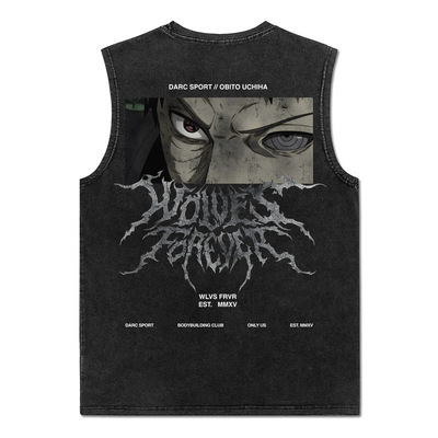 DARCSPORT狼头水洗坎肩男女美式运动健身休闲宽松印花圆领棉背心