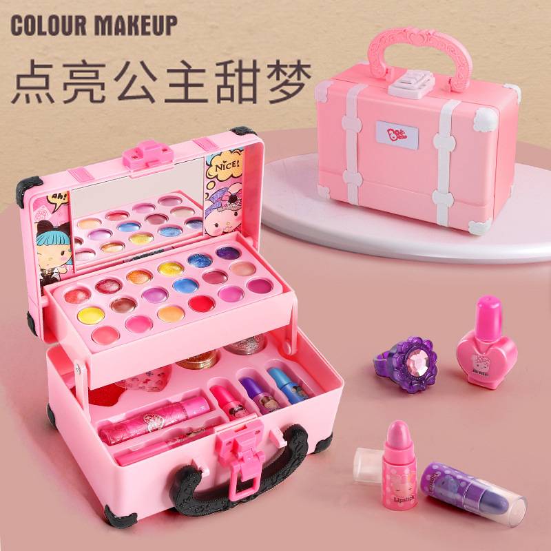 跨境儿童化妆品玩具女孩公主口红彩妆指甲油玩具套装手提包包礼盒