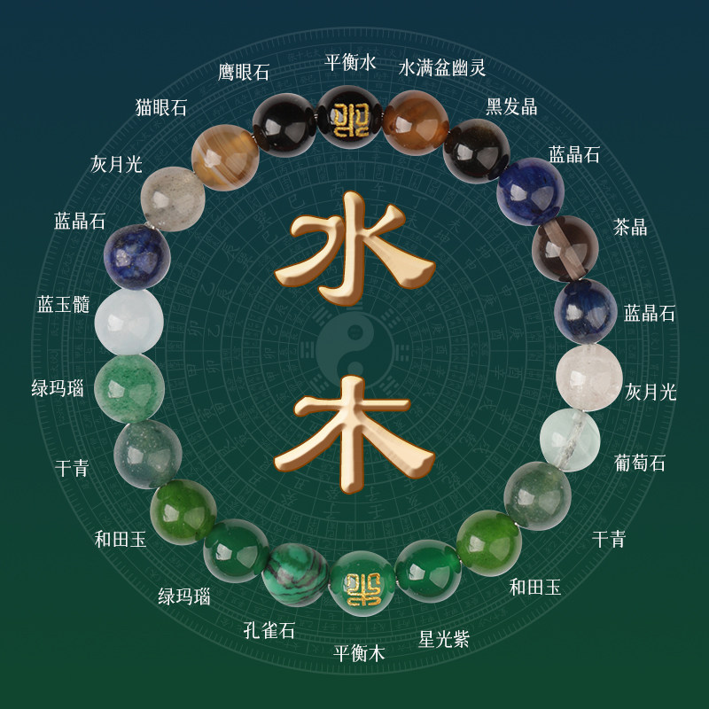 五行手链补缺喜用金水金土水木z火土火木手串定制水晶手链男女款