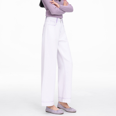 春季香薰紫刺绣阔腿牛仔裤女