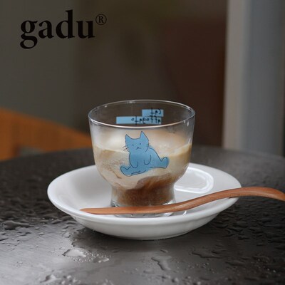 gadu 慵懒蓝小猫阿芙佳朵咖啡卡通可爱家用聚会果汁饮料玻璃杯子