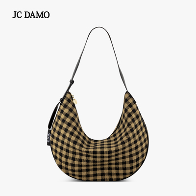 JC DAMO织物饺子包 轻便复古小格子清新女生斜挎包单肩包2025新品