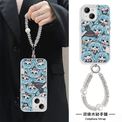 小米15Ultra适用红米note14羽纱苹果16plus硬iPhone13手机壳带挂绳12promax满屏初音未来手腕findx8高级感s20