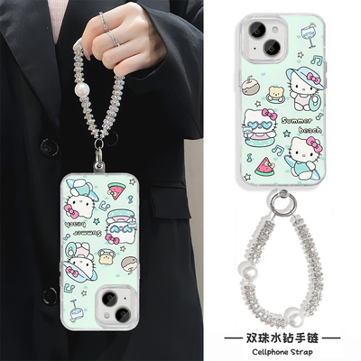 16plus适用硬红米note14高级感iPhone13少女心苹果12羽纱15ProMax手机壳带挂绳HelloKitty猫华为Pura70超仙a5