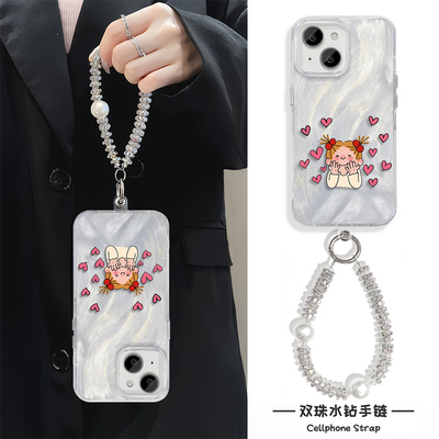 iPhone15plus小众16e手机壳带挂绳创意reno12硬羽纱小米14苹果13ProMax爱心coco酱适用x200s真我gt7pro高级感