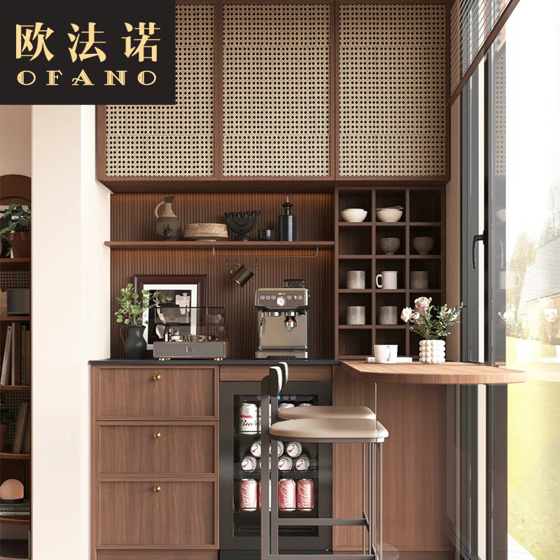 全屋定制法式中古实木餐边橱柜全屋空间厨房家具整装吧.台工厂定
