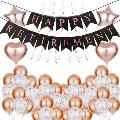 欧美时尚退休拉旗气球吊旋装饰HAPPY RETIREMENT燕尾字母拉花发箍