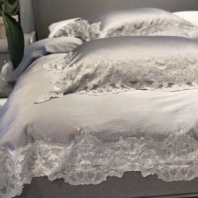 新品80s长绒棉高精密蕾丝花边烫钻公主仙女纯棉样板X房四件套2米